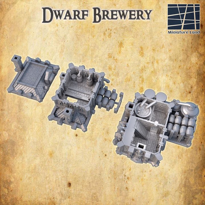 3D Printable Dwarf Brewery - Tabletop Terrain - 28 MM by MiniatureLand